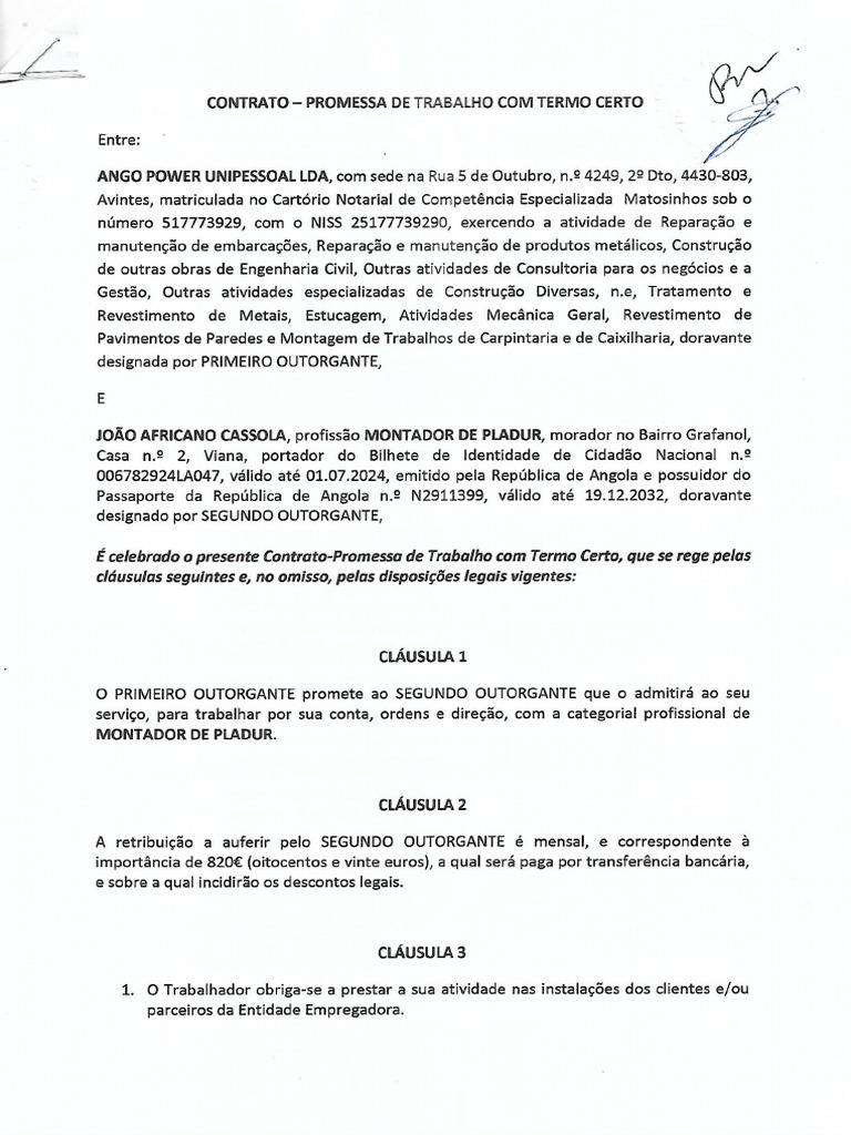 Contrato-Promessa de Tgrabalho Com Trabalho Certo | PDF