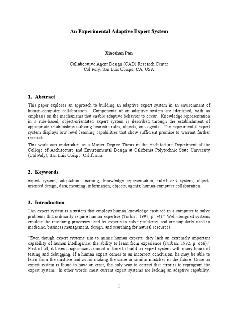 An Experimental Adaptive Expert System: Xiaoshan Pan | PDF | Object ...