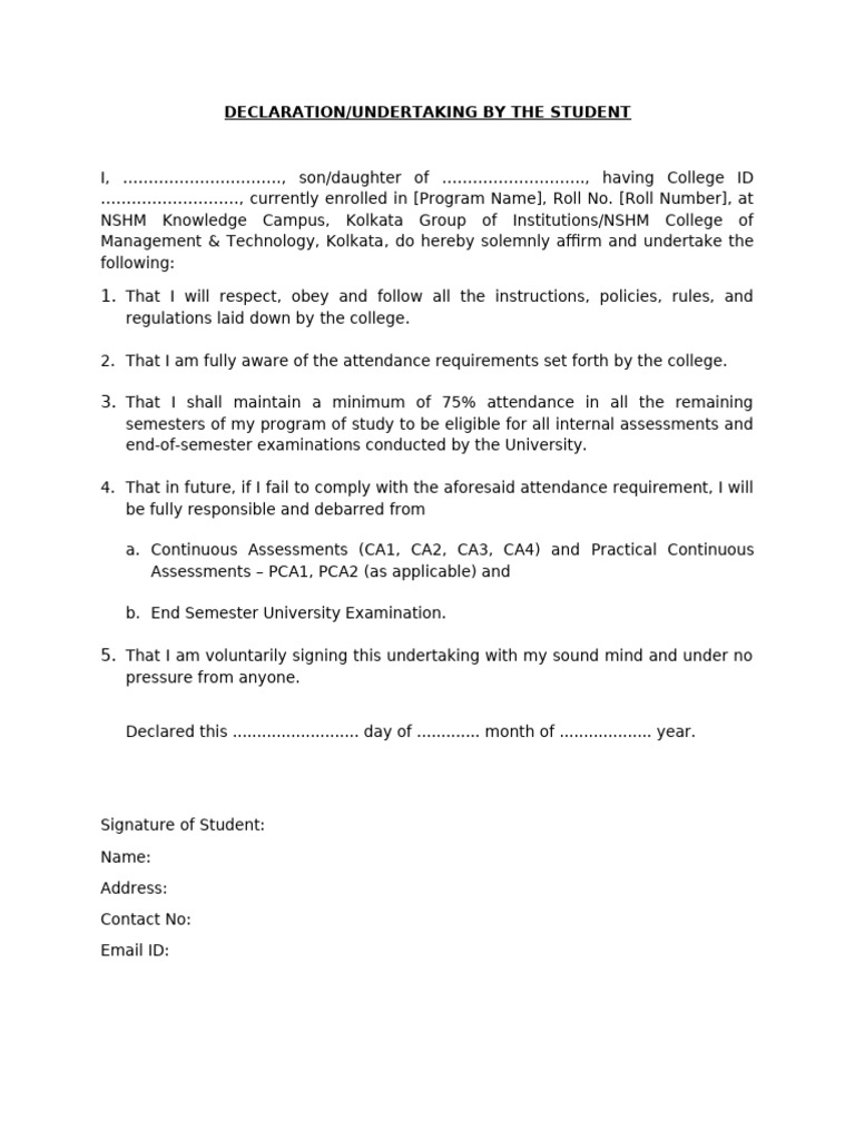 Declaration by Student (Attendance Requirement) | PDF