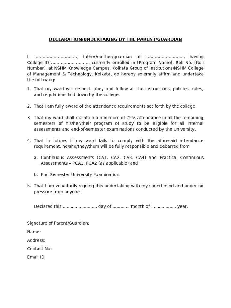 Declaration by Parent (Attendance Requirement) | PDF