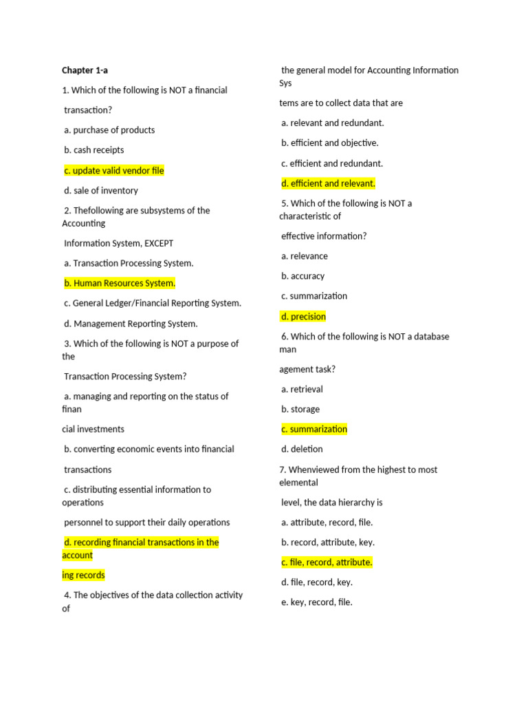 Ais Multiple Choice Answer Key (Chap1 4) | PDF | Bookkeeping | System