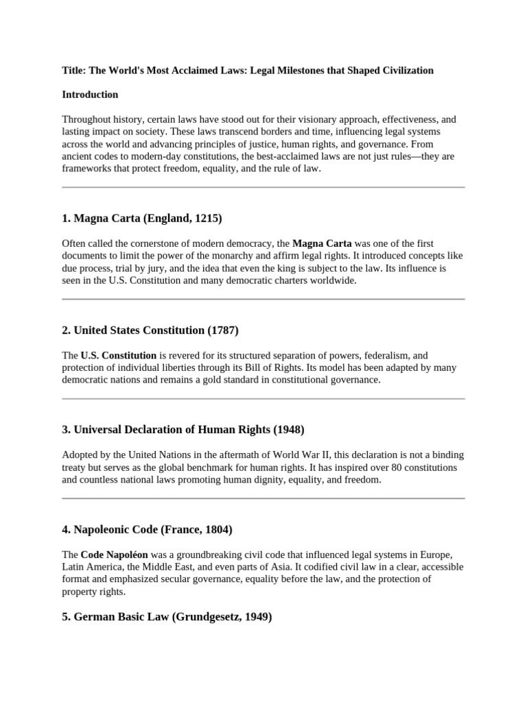 Title The Worlds Most Acclaimed Laws | PDF | Constitution | Human Rights