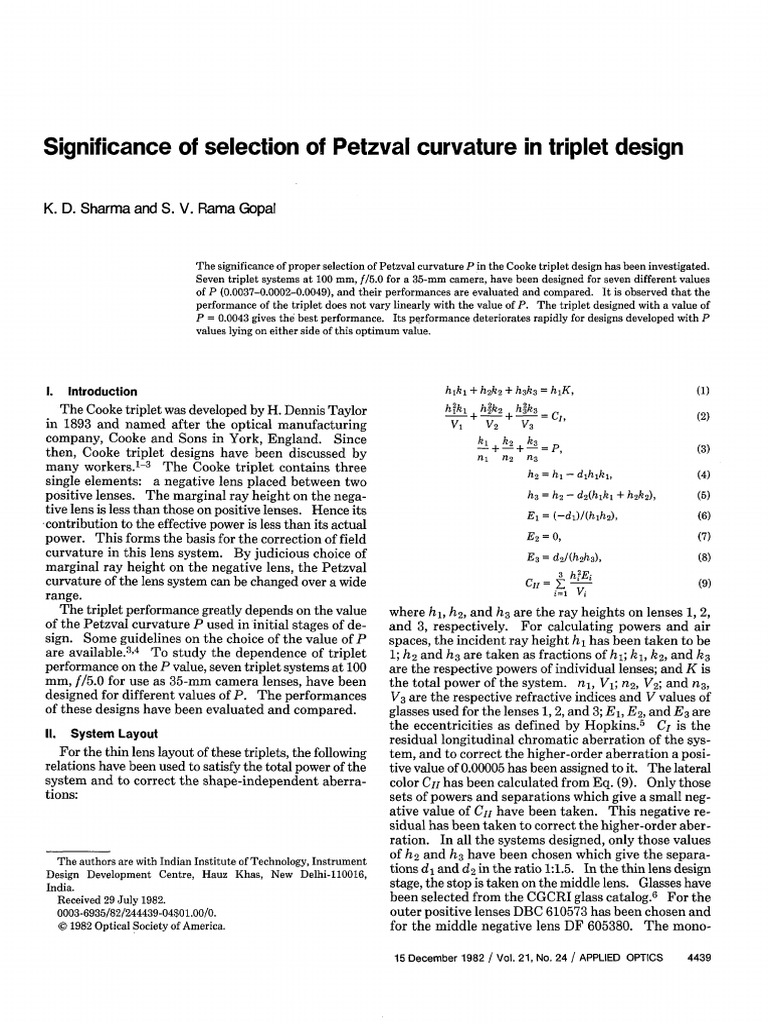 1982 - APPLIED OPTICS - Significance of Selection of Petzval Curvature ...