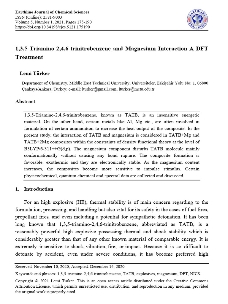 1,3,5-Triamino-2,4,6-Trinitrobenzene and Magnesium Interaction | PDF ...