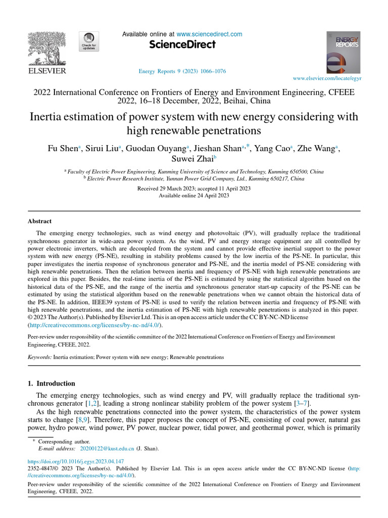 Inertia Estimation of Power System With New Energy Considering Withhigh Renewable Penetrations ...