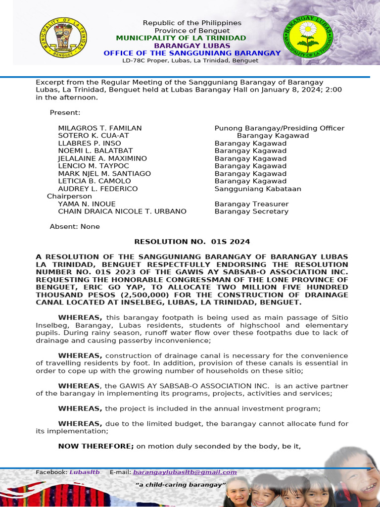 Sangguniang Barangay Resolutions 2024 | PDF | Oath Of Office | Government