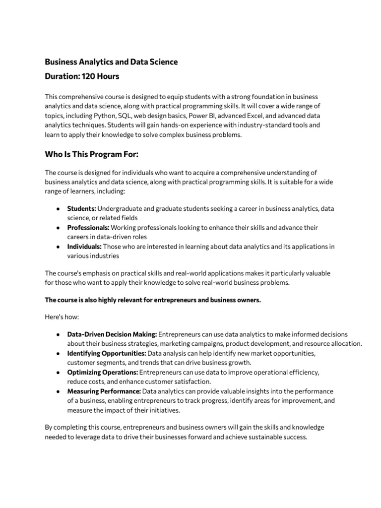 Aptech - Business Analytics and Data Science | PDF | Analytics | Data Science