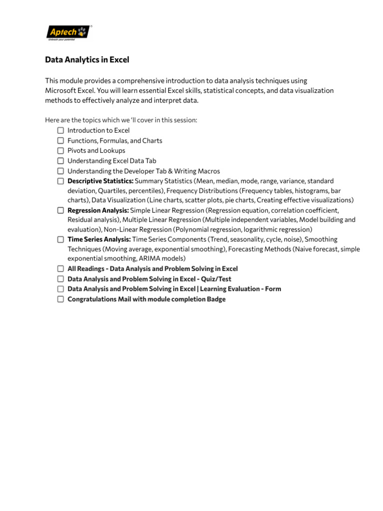 Aptech - Data Analytics in Excel-1 | PDF
