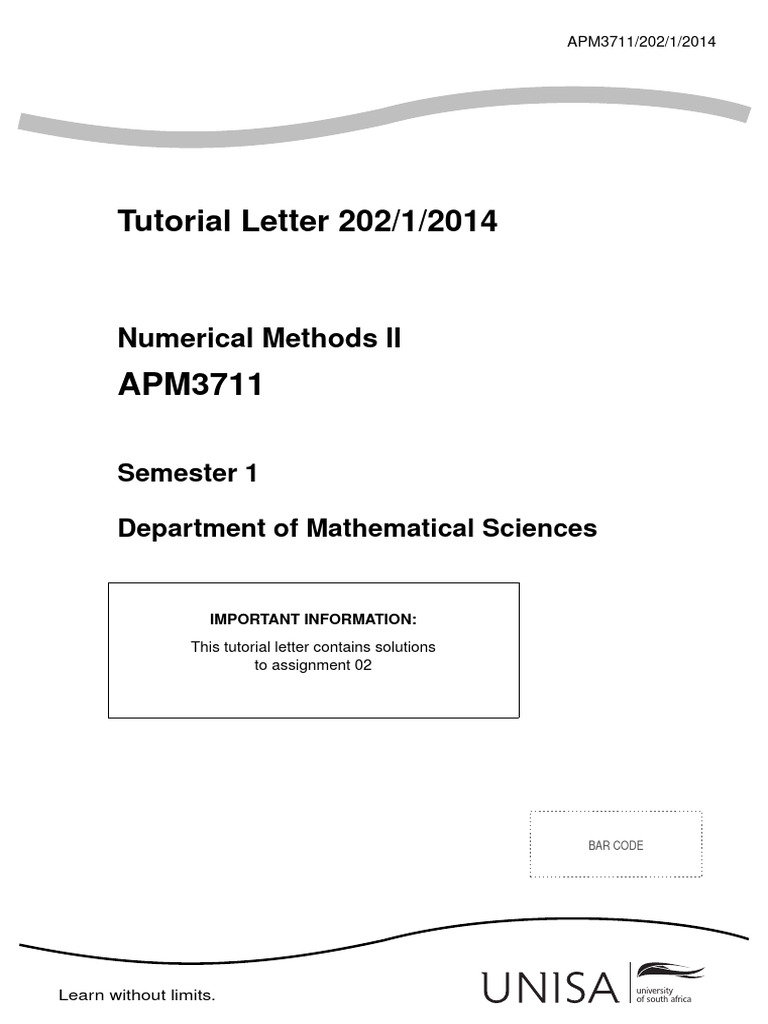 Tutorial Letter 202/1/2014: Numerical Methods II | PDF | Eigenvalues And Eigenvectors | Matrix ...