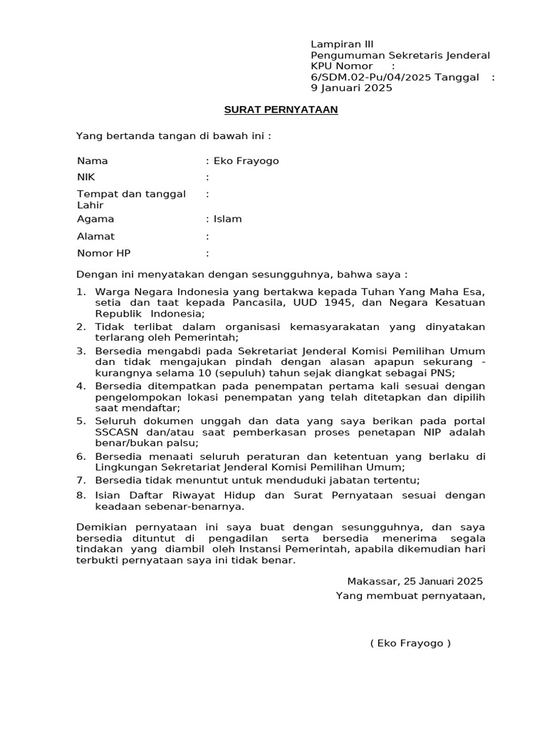 Surat Pernyataan 2 Pemberkasan | PDF