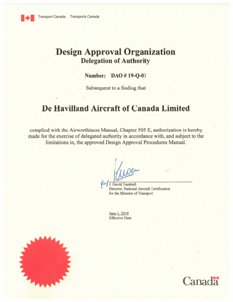 Certificate DHC DAO 19-Q-01 | PDF