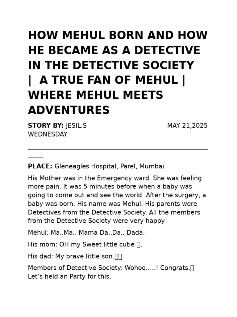 Mehul: Journey to Becoming a Detective | PDF