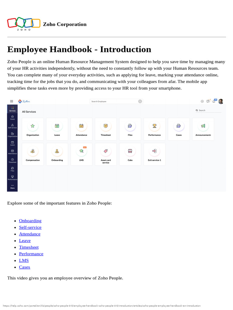 Zoho People Employee Handbook An Introduction | PDF