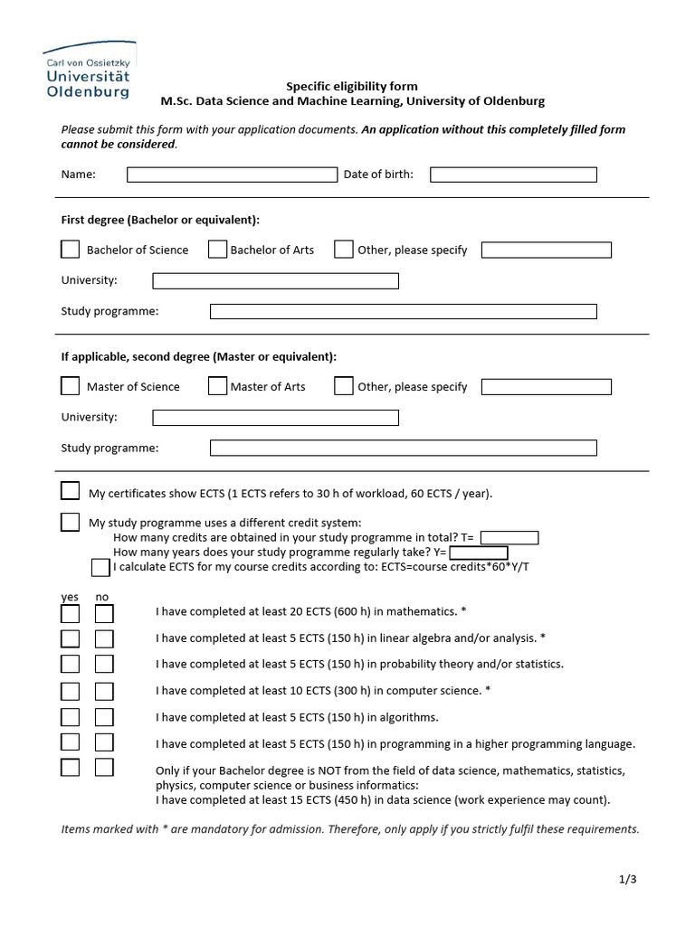 Uni OL Specific Eligibility Form Master DSML 2025-02 | PDF | Academic ...