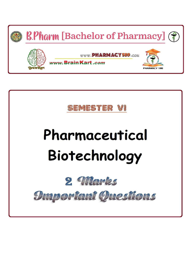 Pharmaceutical Biotechnology - 2 Marks Most Important Questions With Answer-3-23 | PDF