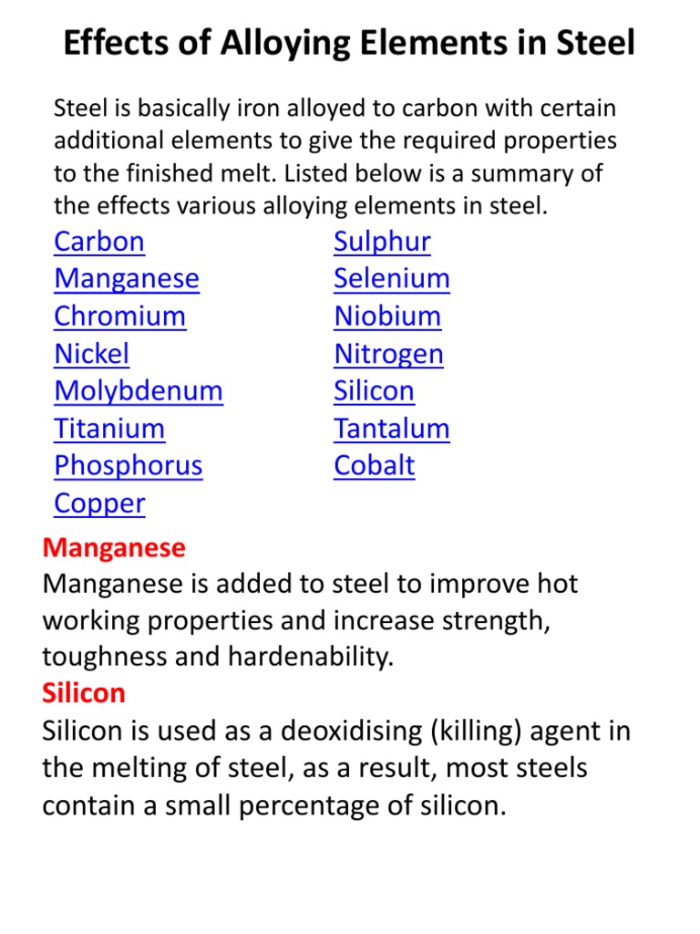 Effects of Alloying Elements in Steel | PDF | Steel | Stainless Steel
