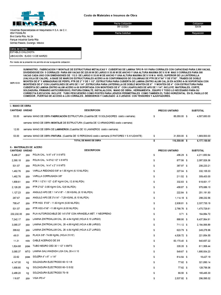 Explosion de Insumos de Proyecto de Establo | PDF | Soldadura ...