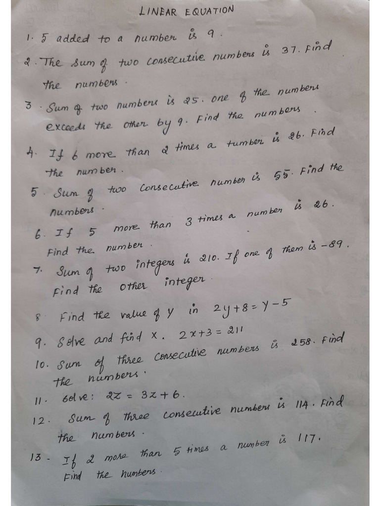 G7 Linear Equation Questions | PDF