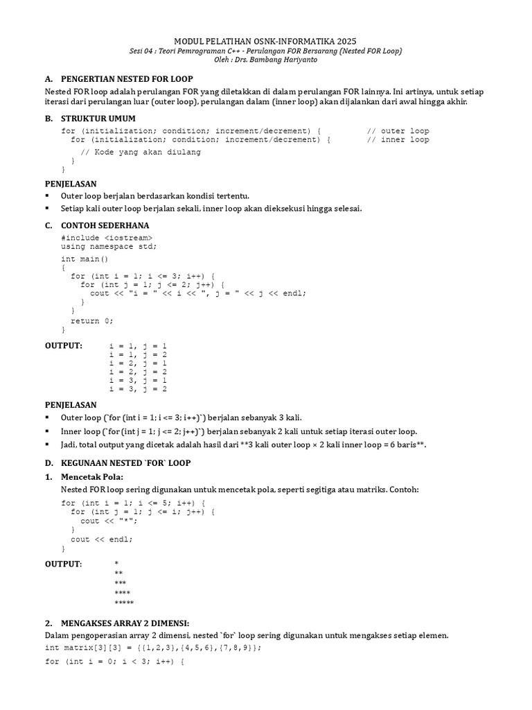 Modul OSNK-INF 2025 Sesi 03b - Teori Pemrograman C++ - Perulangan Dengan FOR Bersarang (Nested ...