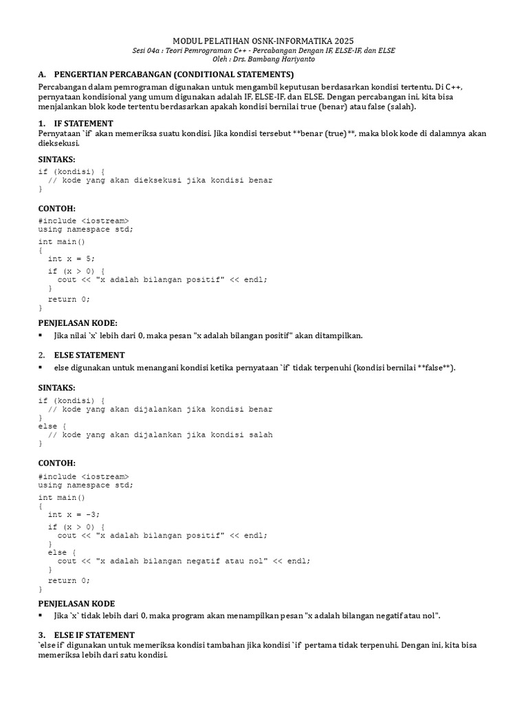 Modul OSNK-INF 2025 Sesi 04 - Teori Pemrograman C++ - Percabangan ...