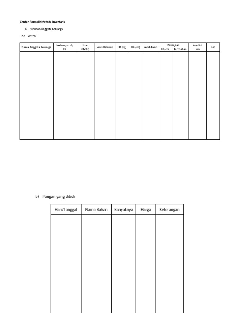 Formulir Pencatatan Konsumsi Pangan | PDF