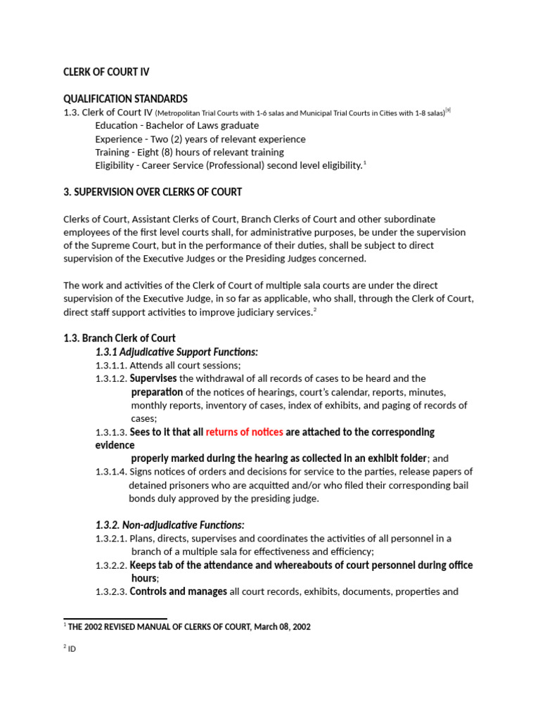CLERK of COURT Duties and Responsibilities | PDF | Law Clerk | Court Clerk
