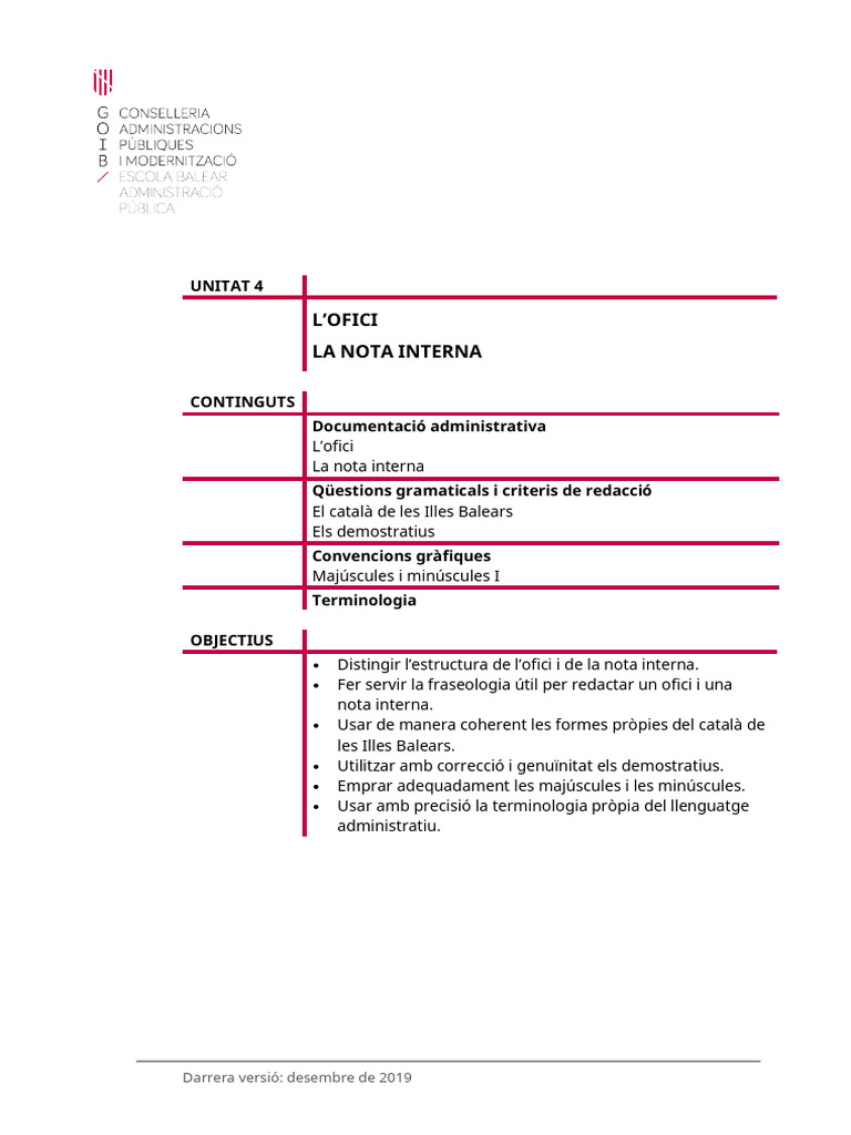 Unitat 4. Lofici. La Nota Interna | PDF