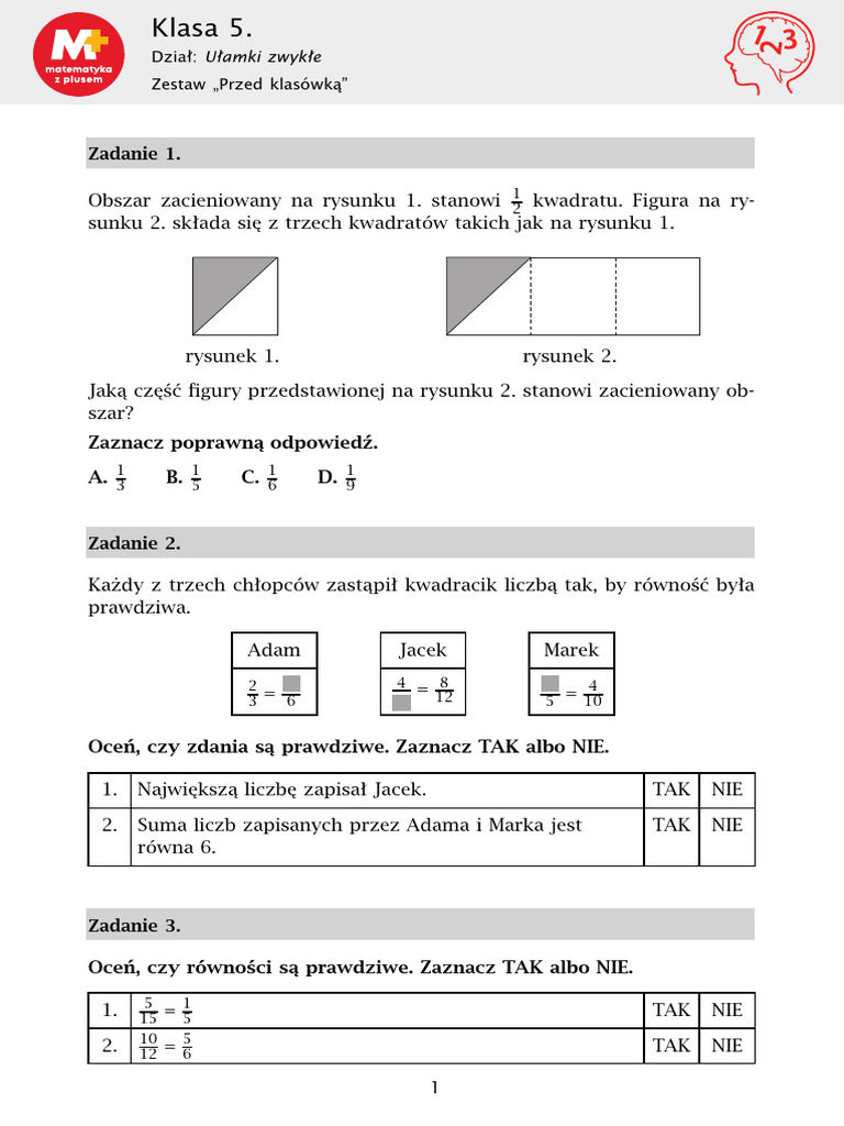 kl5 03 Ulamki Zwykle Zad | PDF