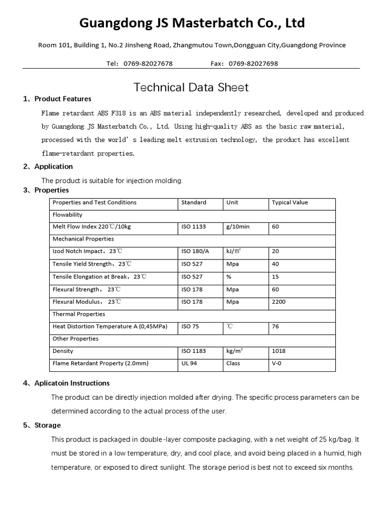 Flame Retardant ABS F318 TDS | PDF