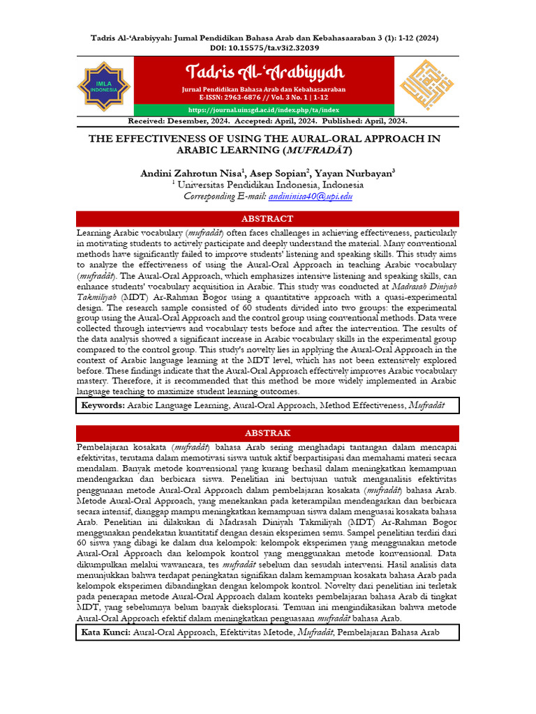 The Effectiveness of Using The Aural-Oral Approach | PDF | Methodology | Language Acquisition