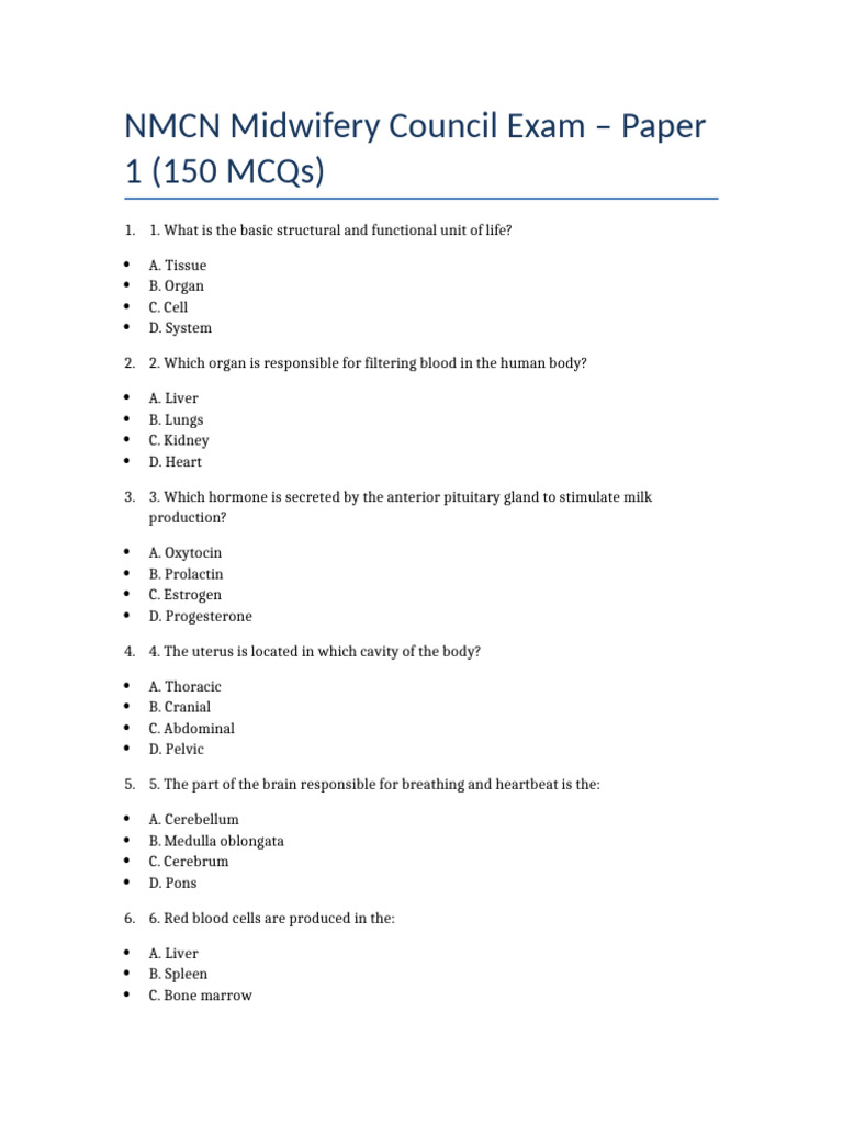NMCN Paper1 MCQs | PDF