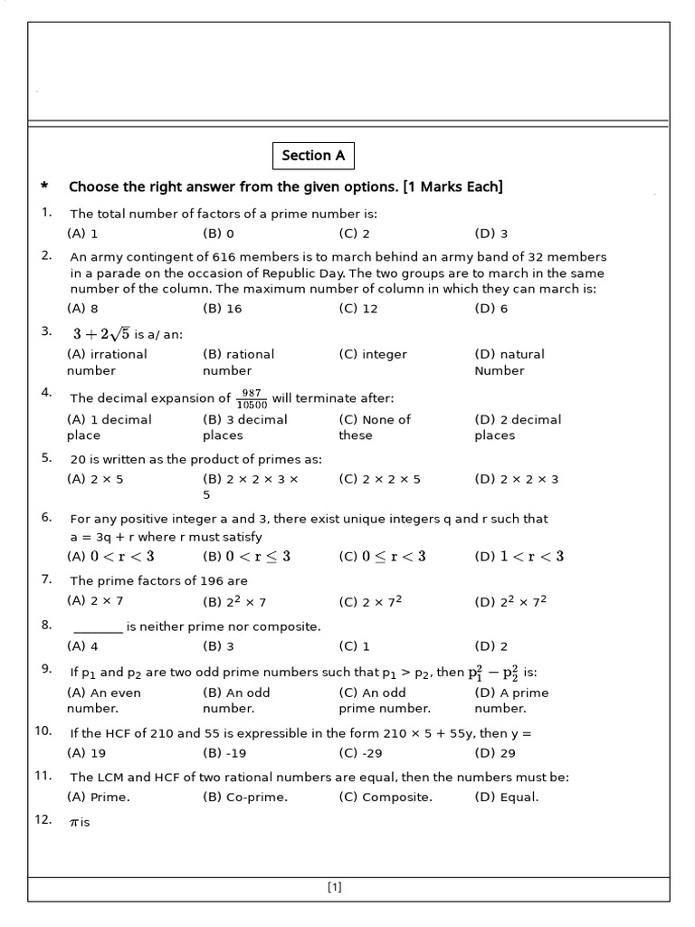Class 10 Real Numbers Worksheet | PDF | Numbers | Rational Number