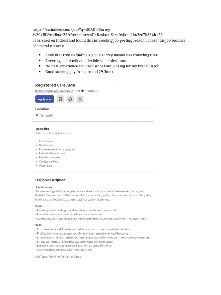 HCA Application for Pediatric Care Role | PDF
