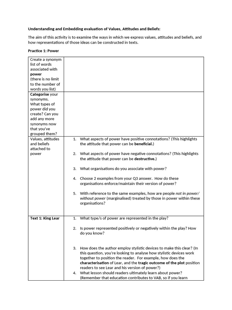 Understanding and Embedding Evaluation of Values - King Lear Revision ...
