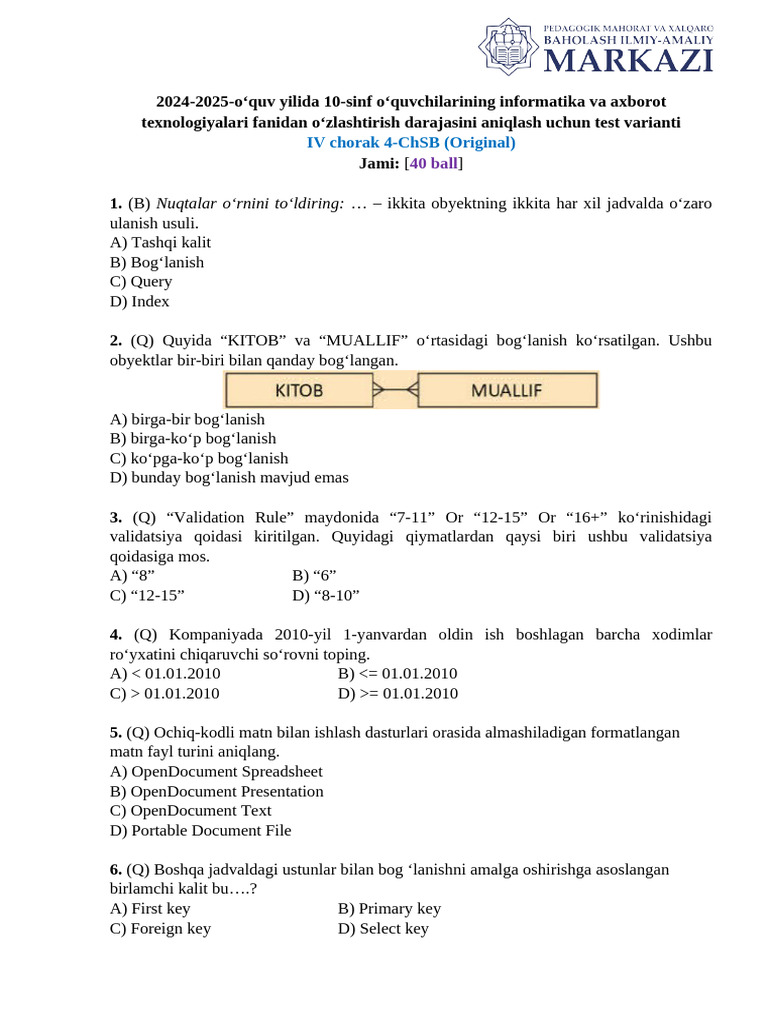 10-Sinf Informatika 4-CHSB @bsblar - Chsblar | PDF