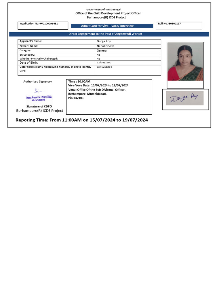 ICDS Admit 2ff (1) RRR - 053722 | PDF