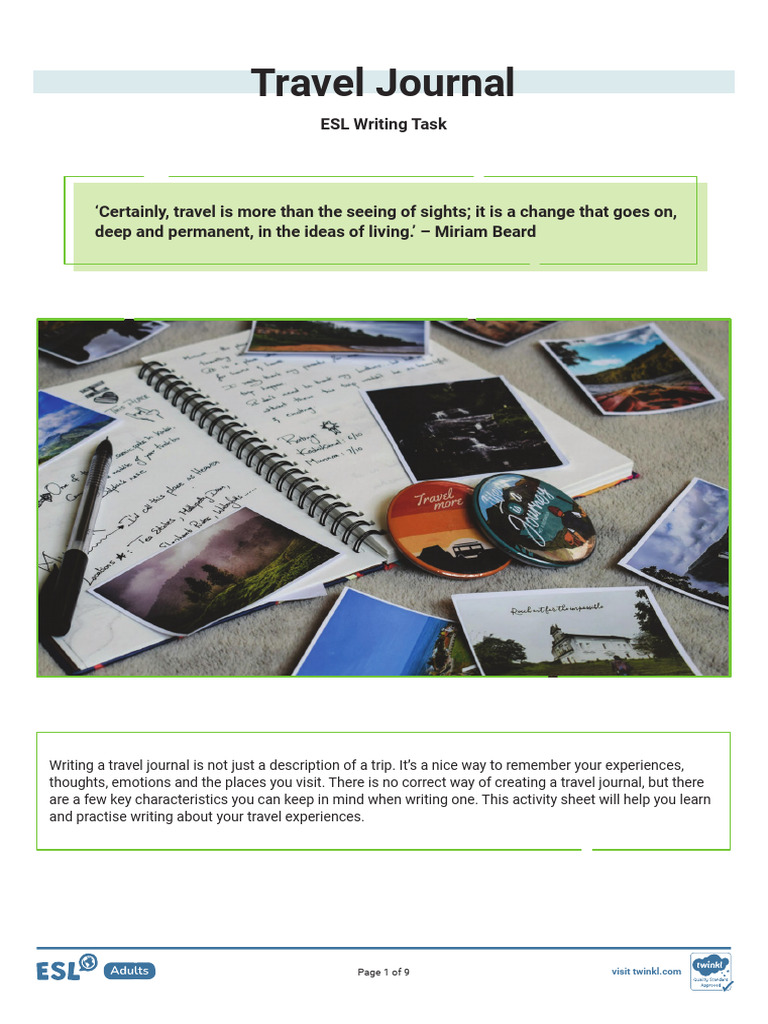 T 1729672713 Esl Travel Journal Writing Adults b1 - Ver - 2 | PDF ...
