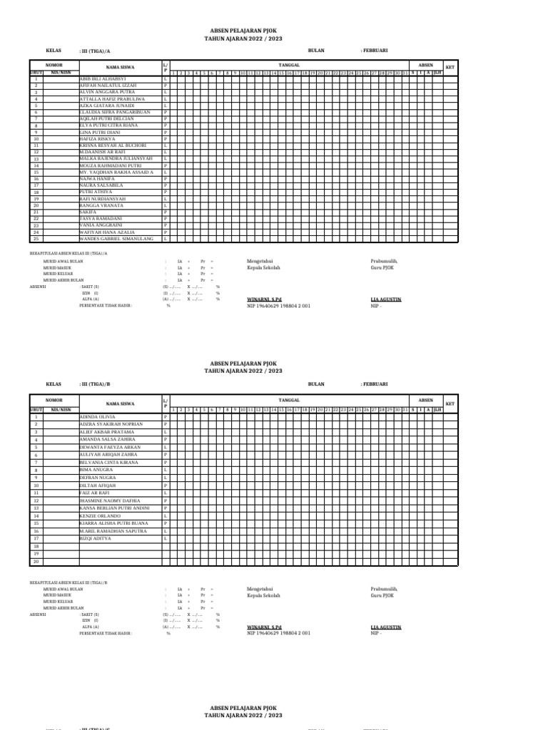 BLANKO ABSEN 2022 | PDF