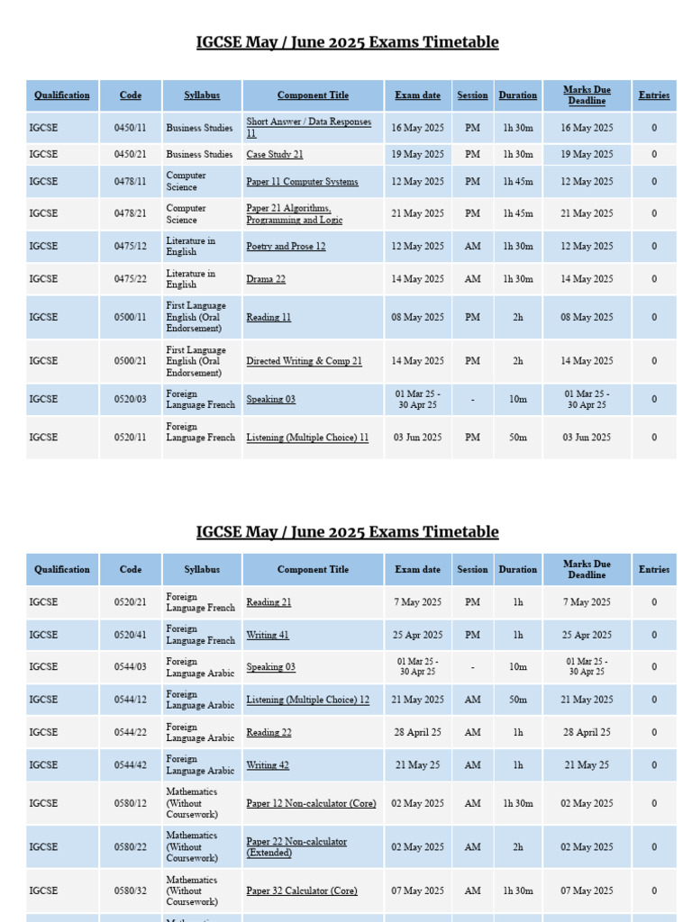 May - June 2025 Exams Timetable | PDF | Student Assessment And Evaluation | Qualifications