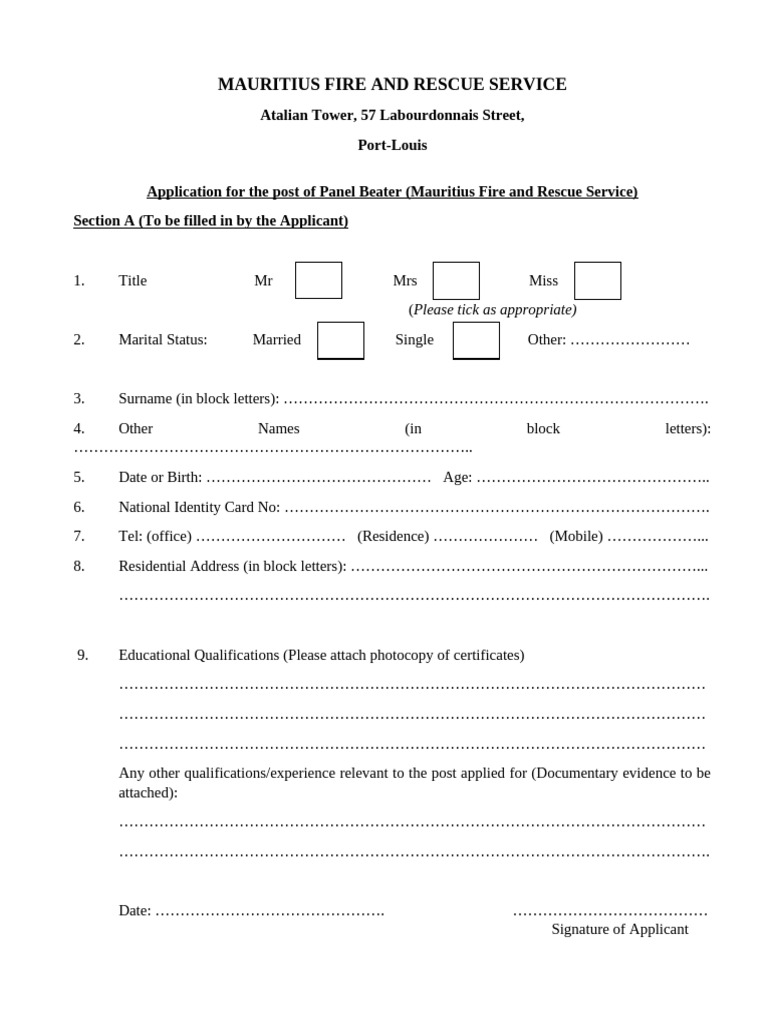 Application Form For Panel Beater - 3 | PDF | Justice | Crime & Violence