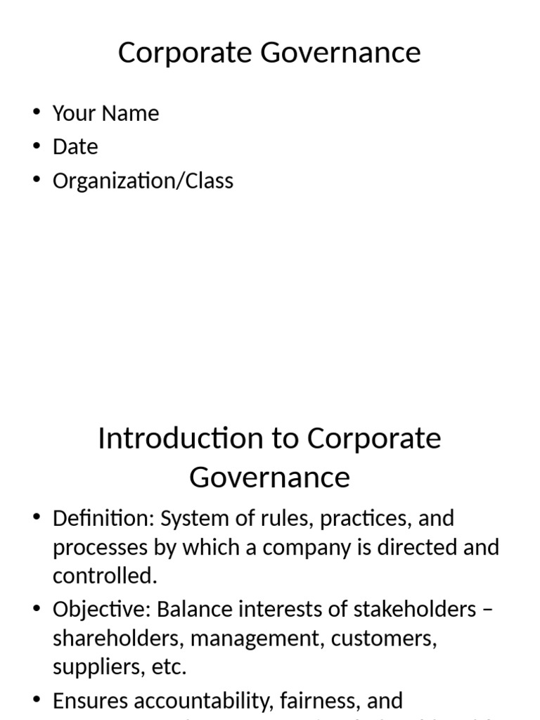 Corporate Governance Presentation | PDF