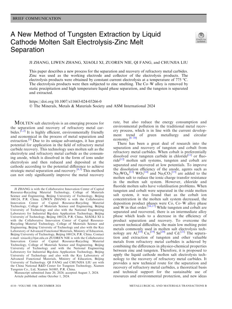 A New Method of Tungsten Extraction by Liquid - 2024 | PDF | Electrochemistry | Tungsten