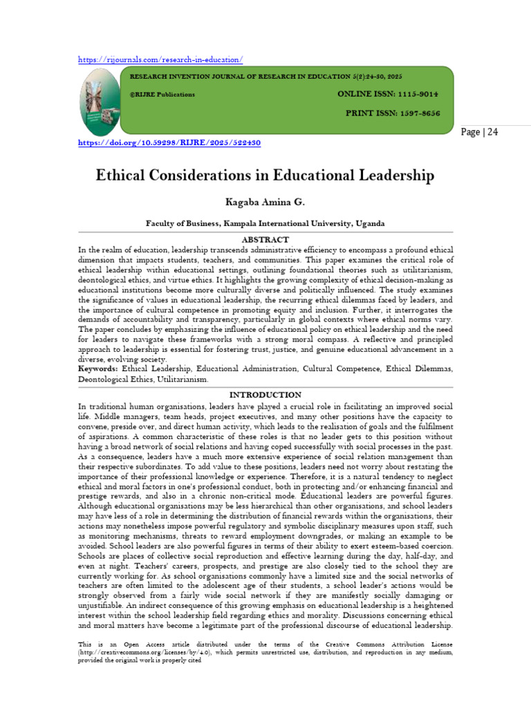 Ethical Considerations in Educational Leadership (WWW - Kiu.ac - Ug ...