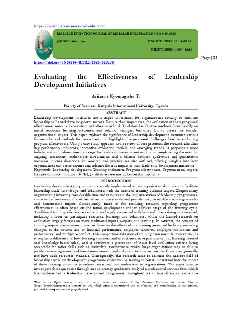 Evaluating The Effectiveness of Leadership Development Initiatives (WWW ...