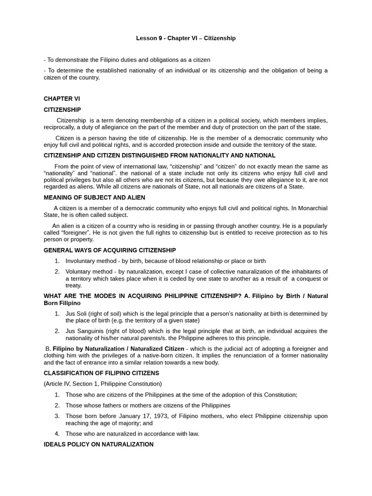 CFLM 1 - Lesson 7 (Chapter 6) | PDF | Naturalization | Citizenship