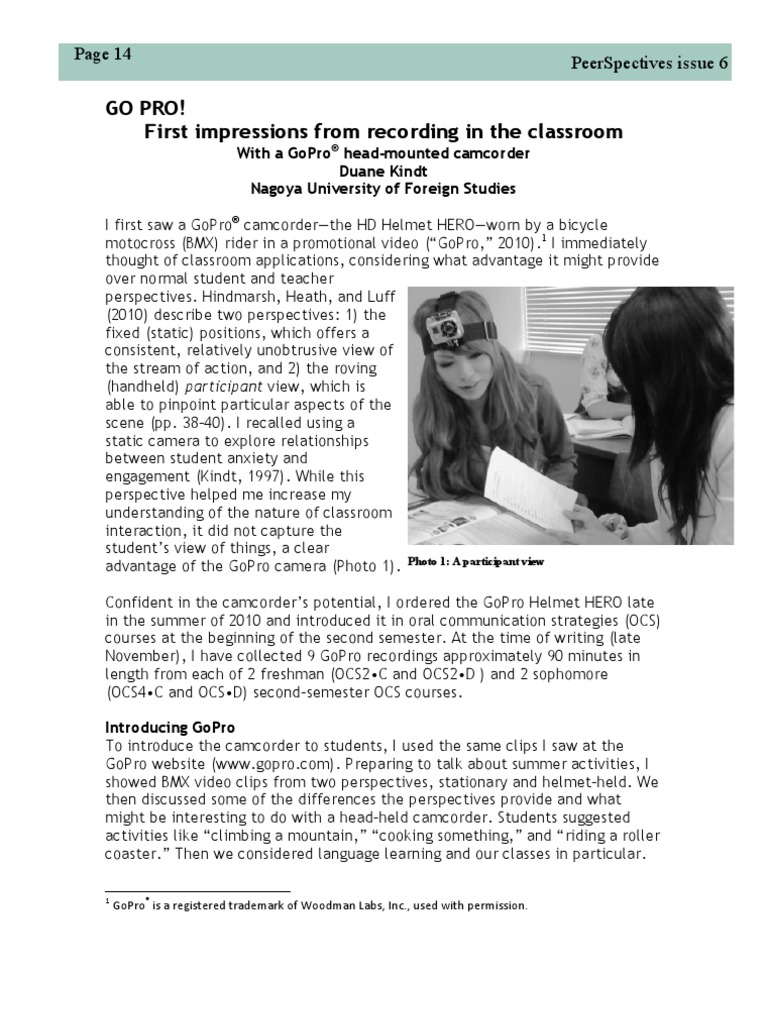 First Impressions From Recording in The Classroom With A GoPro® Head ...