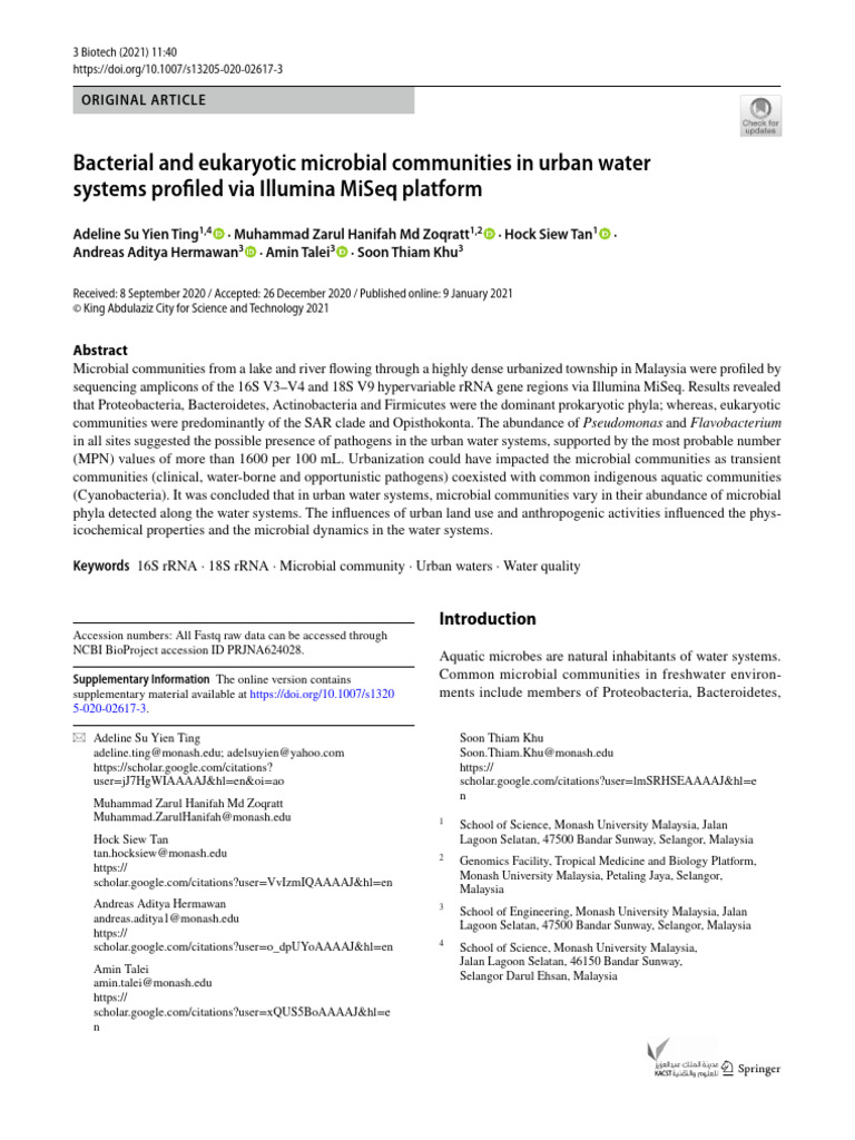 Bacterial and Eukaryotic Microbial Communities in Urban Water | PDF ...