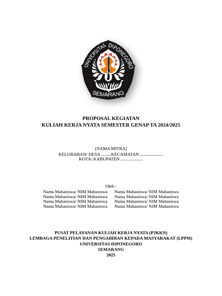Proposal Kegiatan KKN 2024/2025 | PDF
