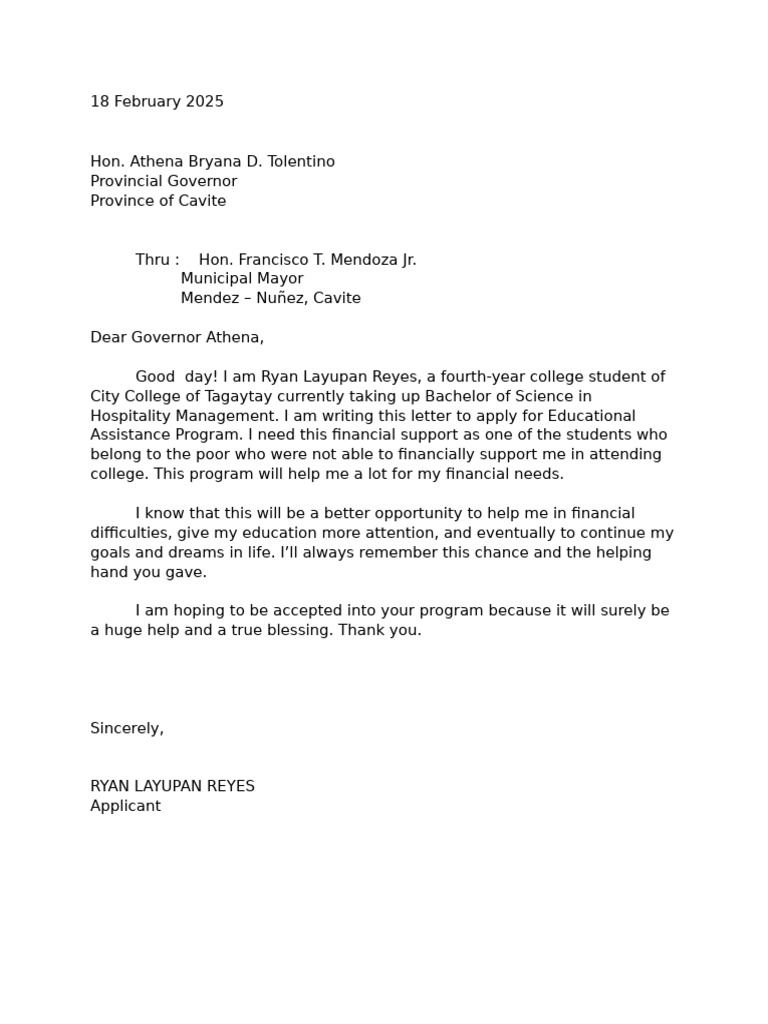 Educational Assistance Letter | PDF