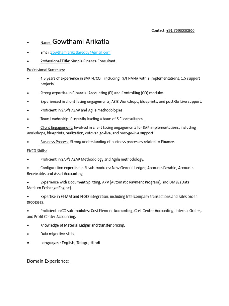 Sap Fico Resume | PDF